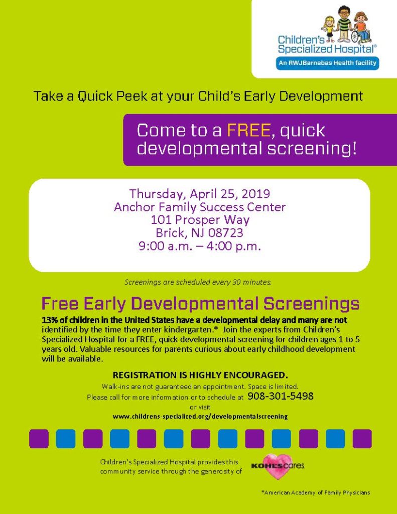 Child Care Resources | 4.25.19 ENG Brick Developmental Screening Flyer