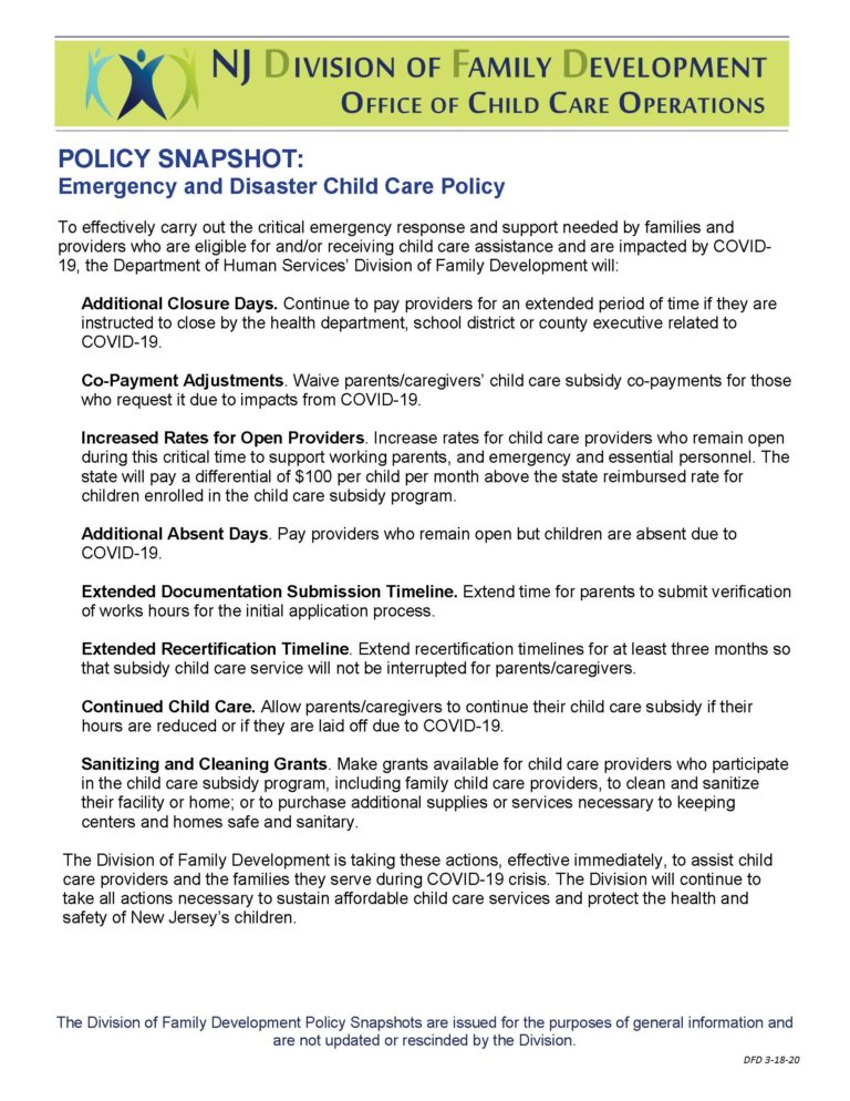 Child Care Resources | DFD – Policy Snapshot: Emergency and Disaster ...