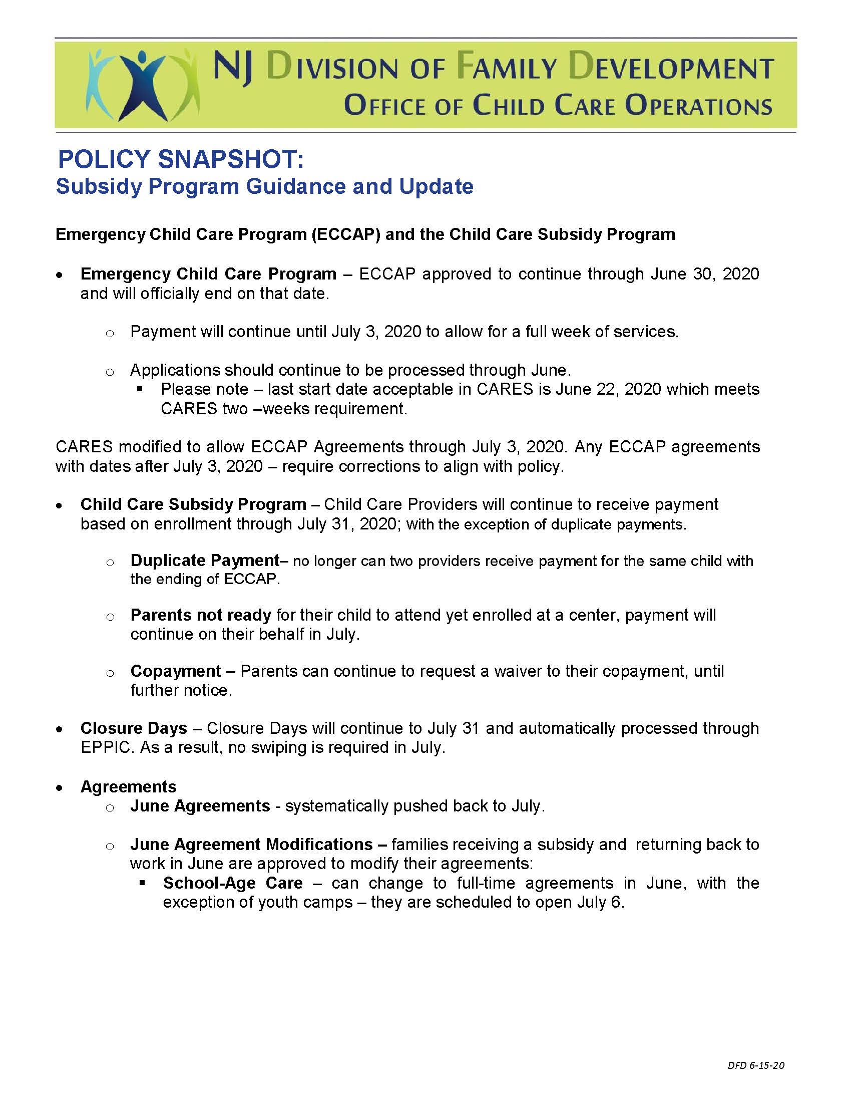 Child Care Resources | DFD – Policy Snap Shot – Subsidy Programs ...