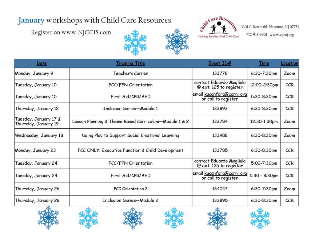 Child Care Resources | January and February 2023 Training