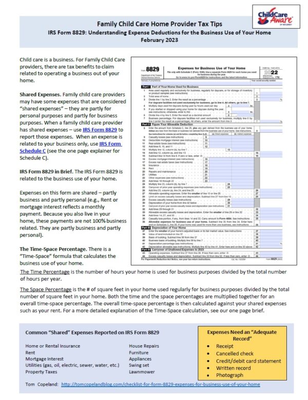 Child Care Resources | IRS Form 8829 Explainer Feb 2023