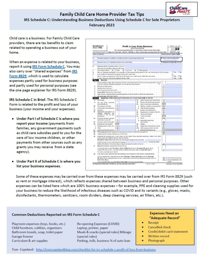 Child Care Resources | IRS Schedule C Explainer Feb 2023