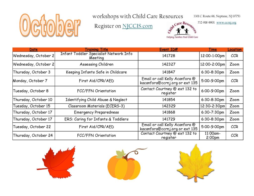 Child Care Resources | Trainings at CCR – August, September, October 2024